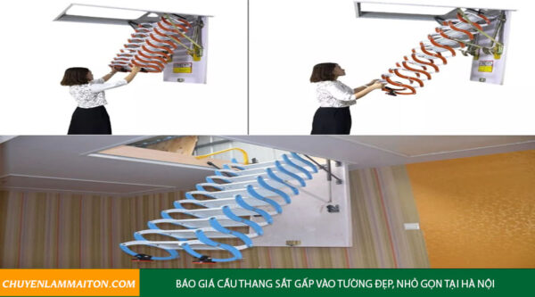 Báo giá cầu thang sắt gấp vào tường đẹp, nhỏ gọn tại Hà Nội